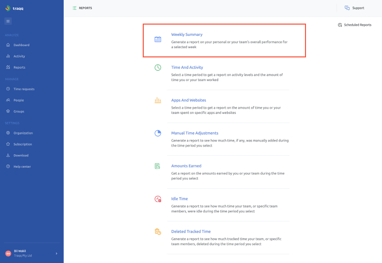 Weekly Summary Traqq Help Center